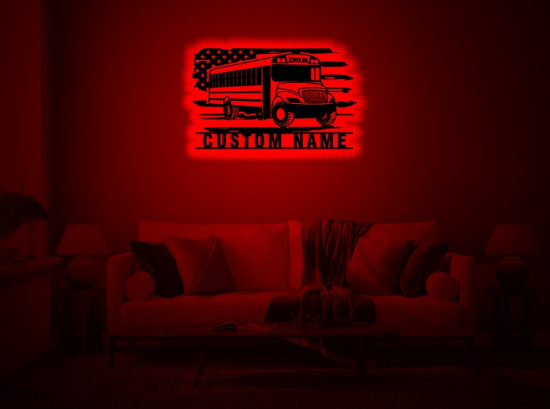 Custom School Bus Wood Wall Art: RGB LED Light-up Name Sign - Etsy