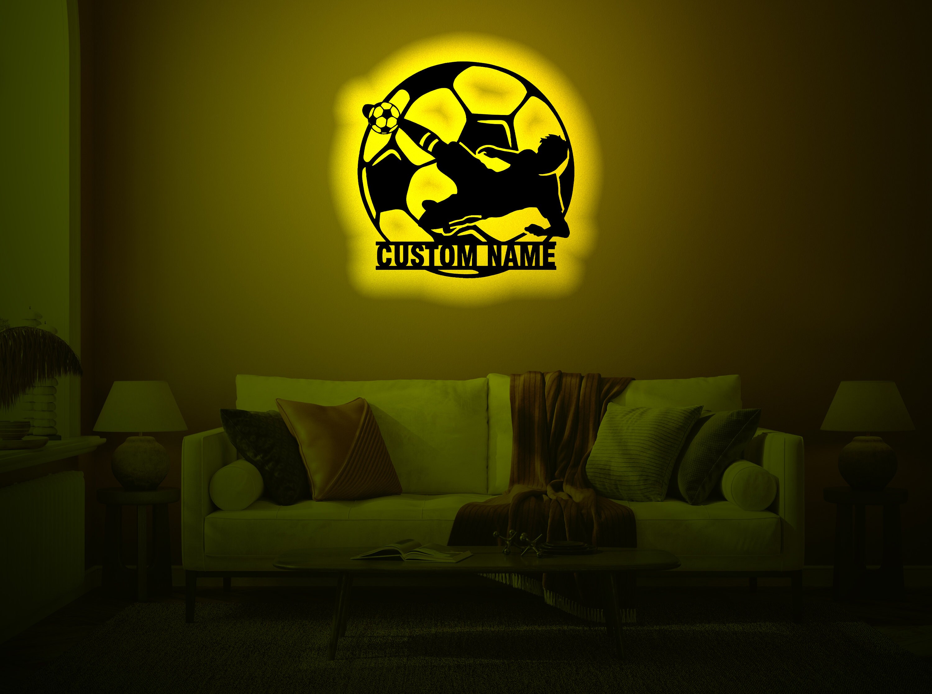 Custom Football Player Wood Wall Art With Rgb Led Light, Custom ...