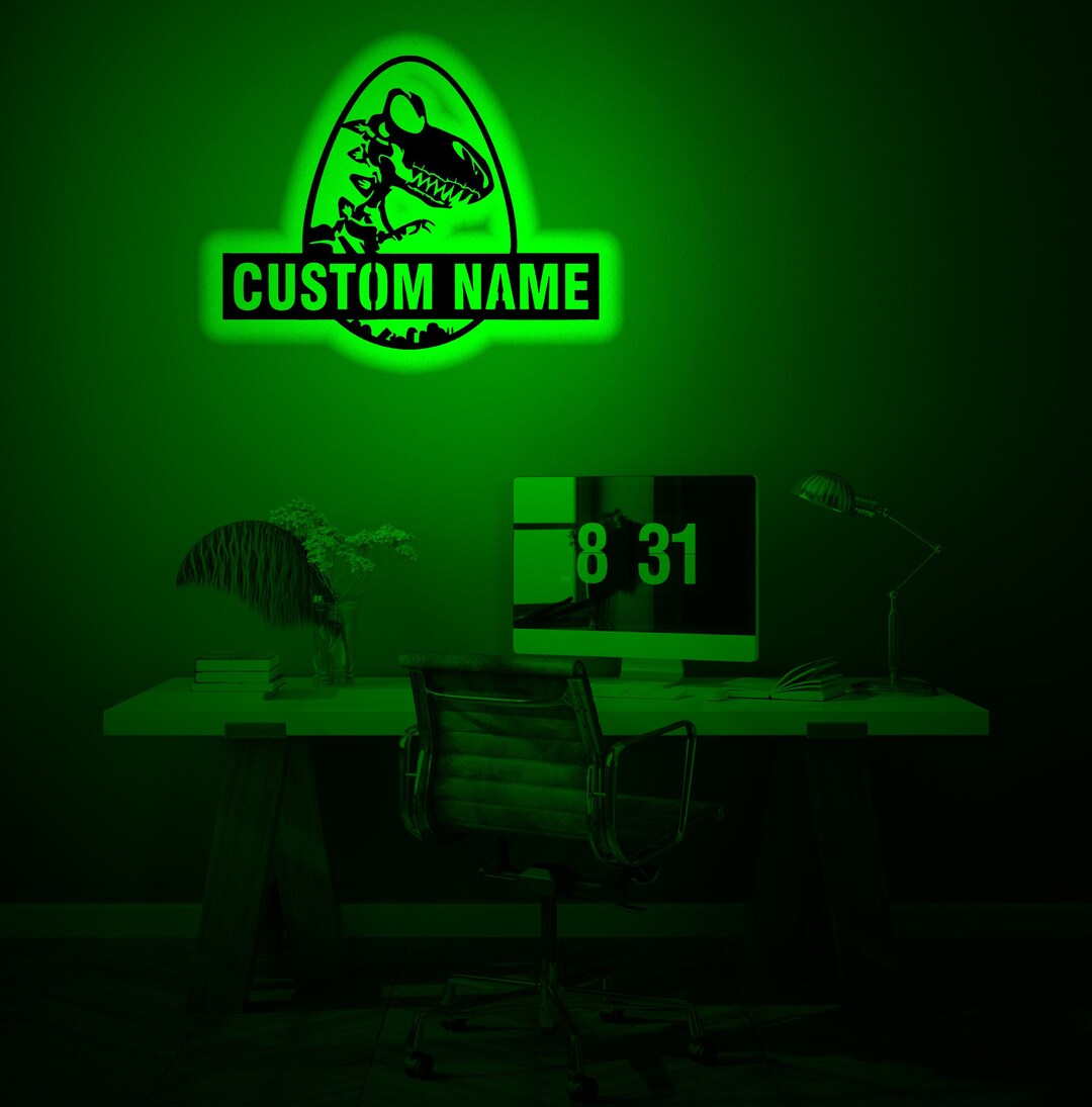 Custom T-rex Wood Wall Art With Rgb Led Light, Tyrannosaurus Light up ...