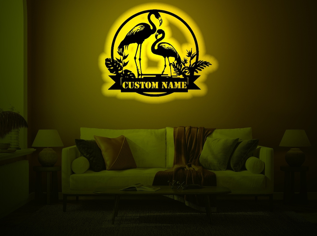 Personalized Flamingo Couple Wood Wallart Rgb Led Light, Flamingo ...