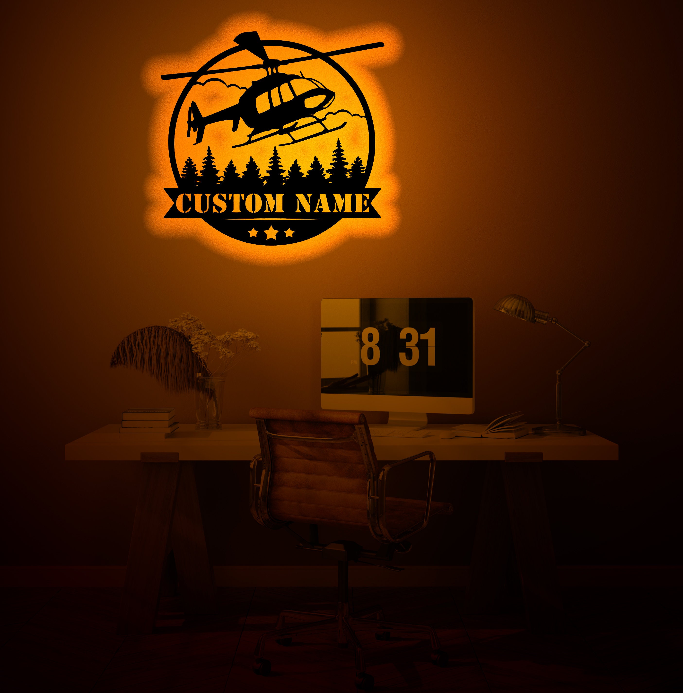 Custom Helicopter Wood LED Sign: Personalized Pilot Name Wall Decor - Etsy