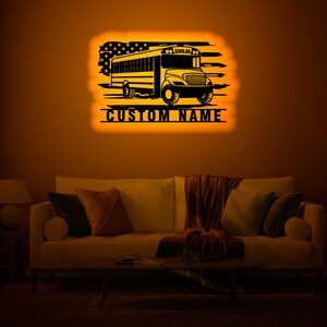Custom School Bus Wood Wall Art With Rgb Led Light, Custom US School ...