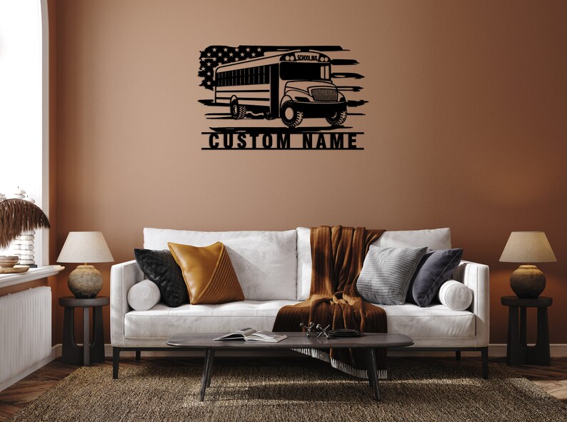 Custom School Bus Wood Wall Art With Rgb Led Light, Custom US School ...
