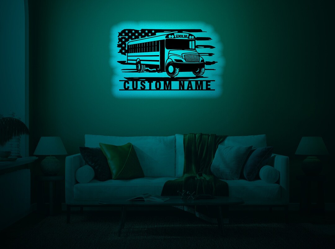 Custom School Bus Wood Wall Art With Rgb Led Light, Custom US School ...