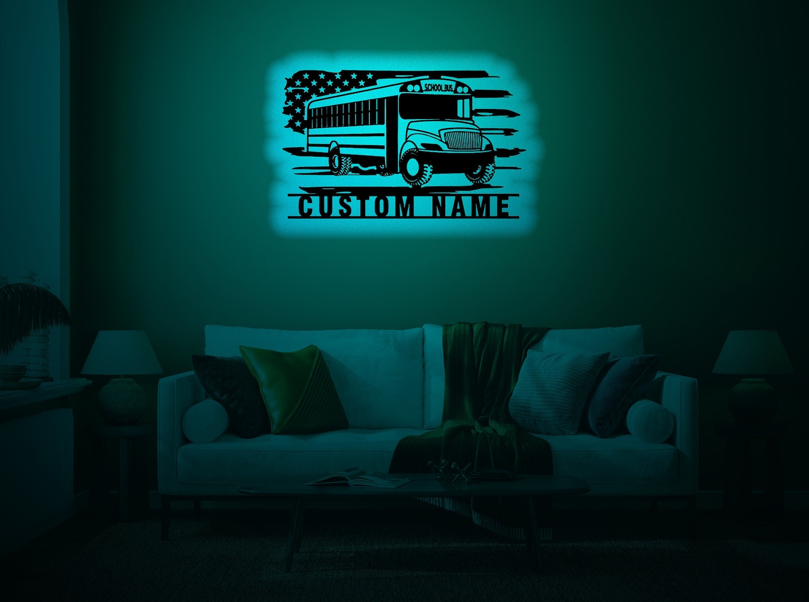 Custom School Bus Wood Wall Art With Rgb Led Light, Custom US School ...