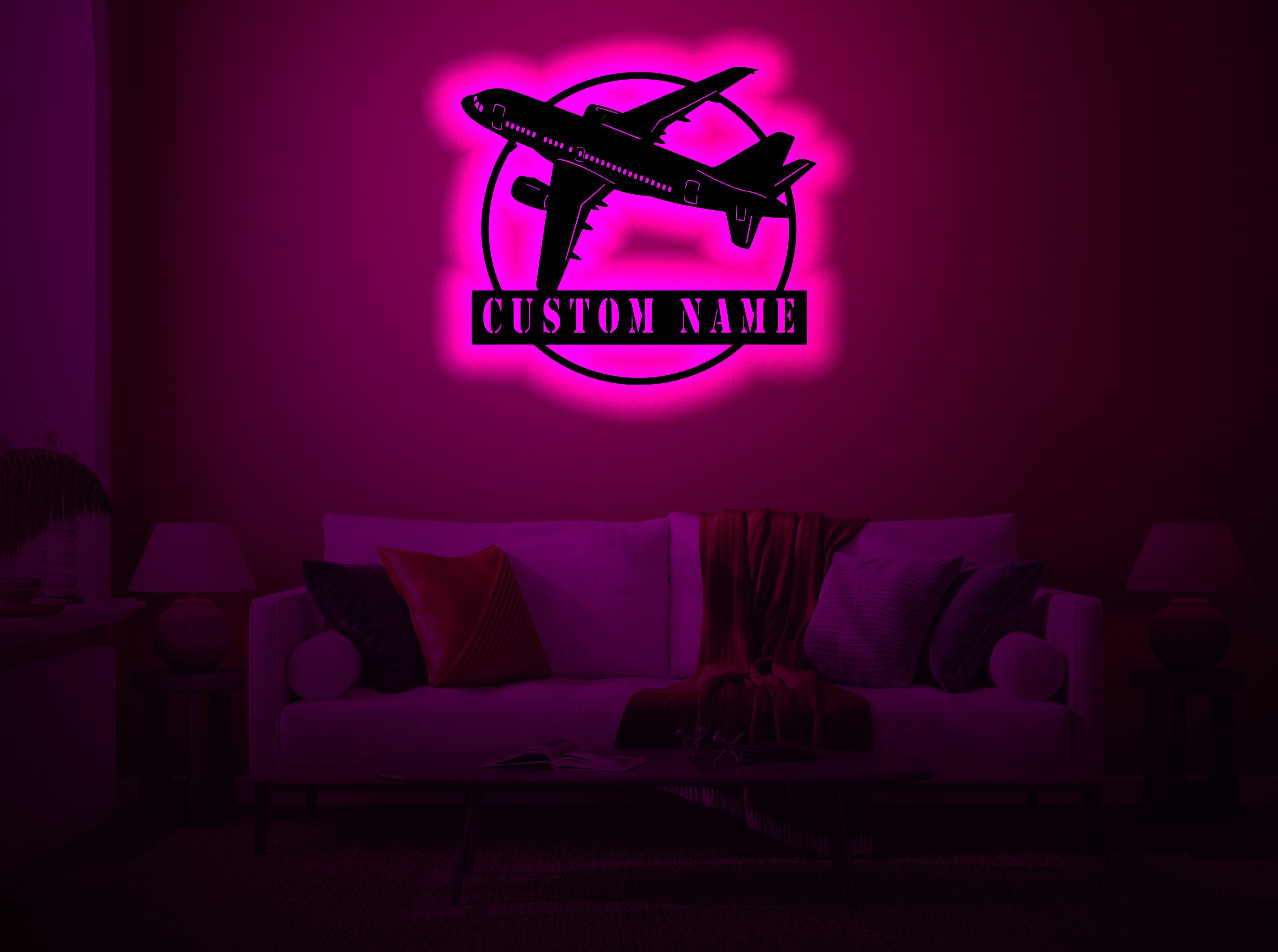 Custom Airplane Wood Wall Art Rgb Led Light, Custom Pilot Neon Name ...