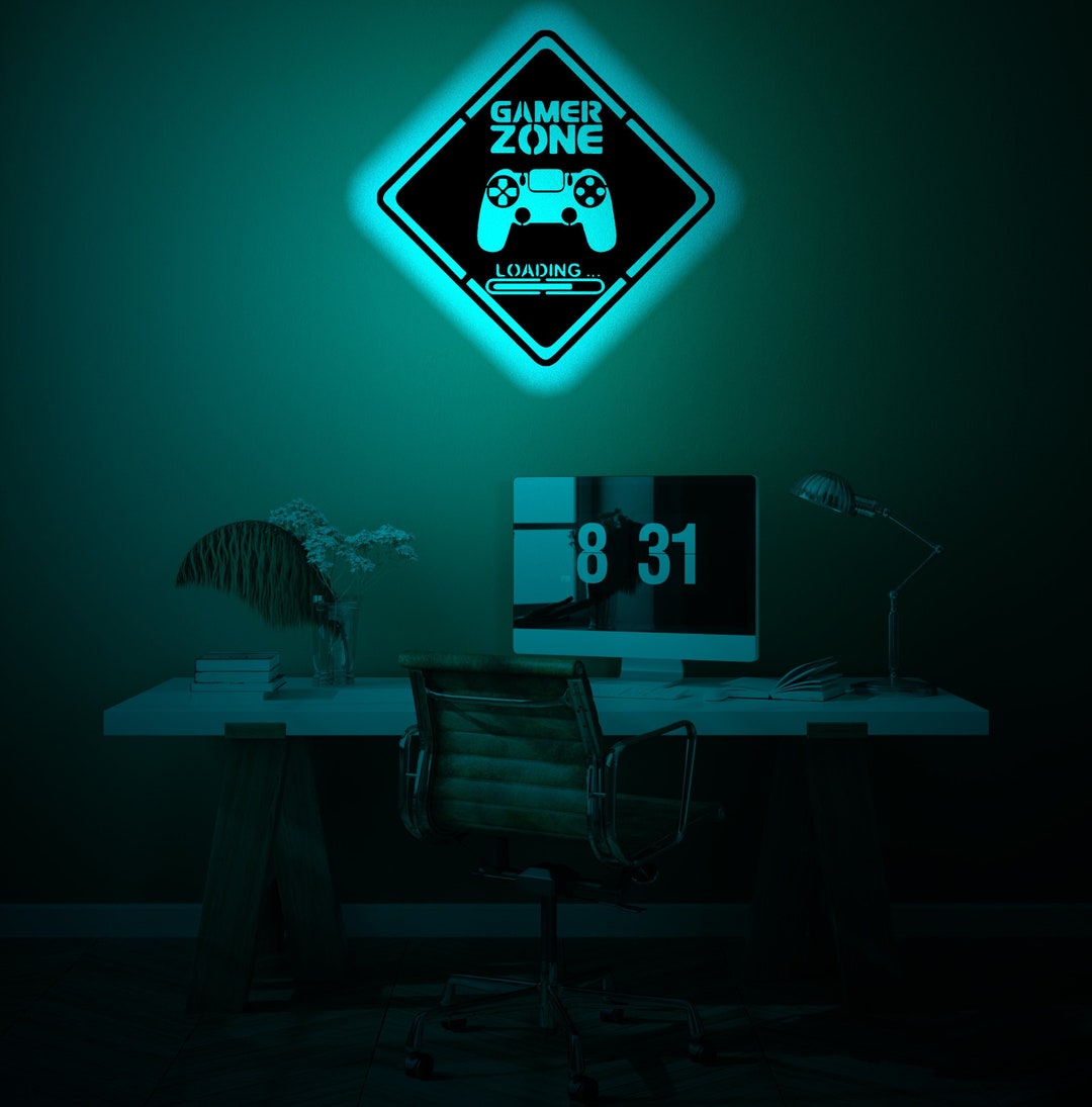 Gamer Room Tag Wood Wall Art With Rgb Led Light, Custom Gamer Neon Name ...
