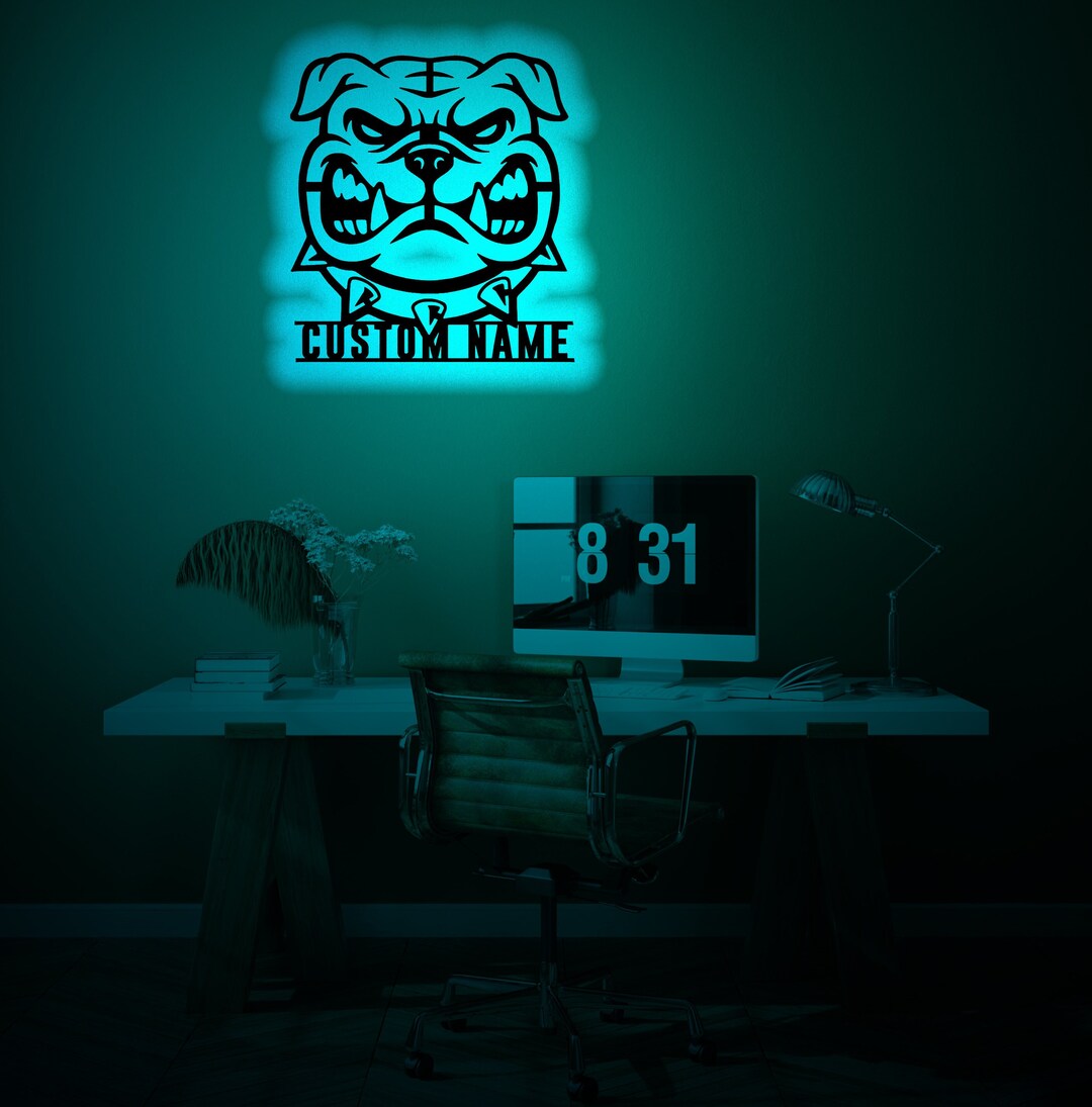 Custom Bulldog Wood Wall Art: RGB LED Light, Personalized Name Sign - Etsy