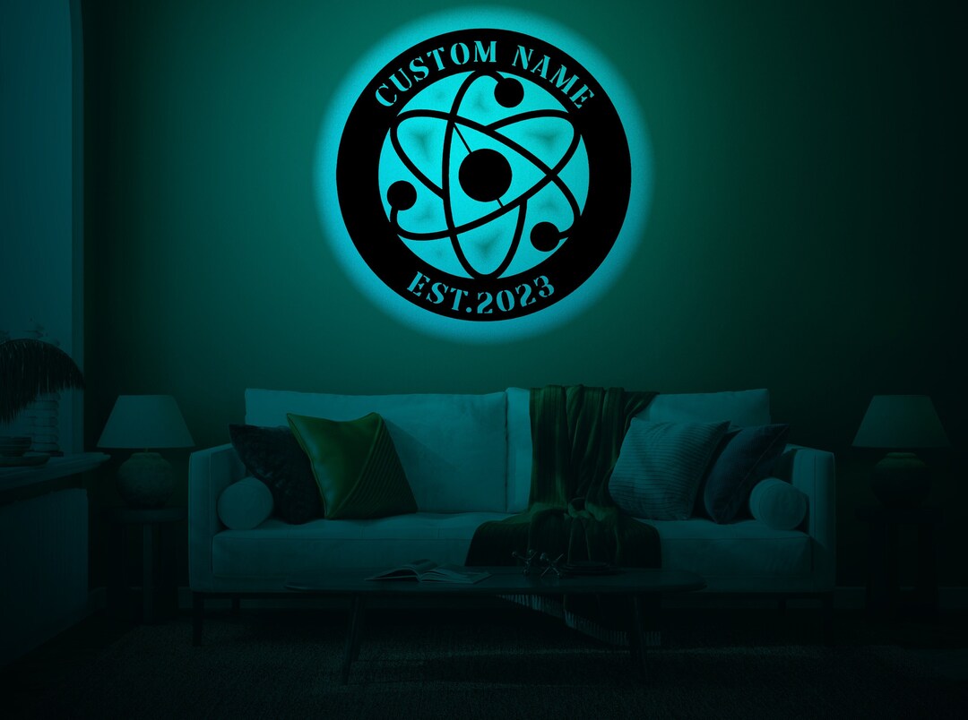 Custom Atom Physics Wood Wall Art With Rgb Led Light, Atom Physics ...