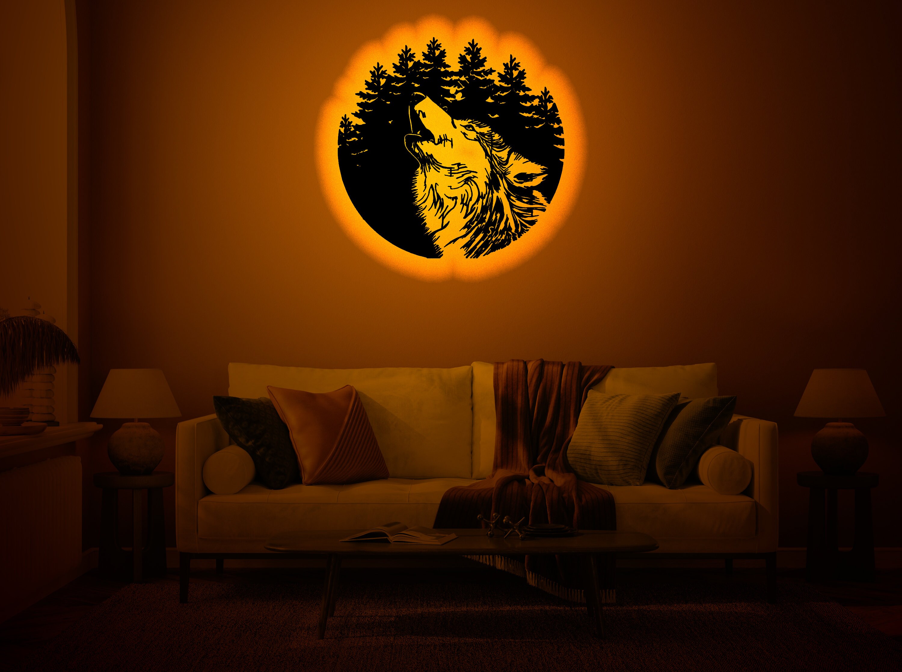 RGB LED Wolf Wood Wall Art: Personalized Neon Name Sign - Etsy