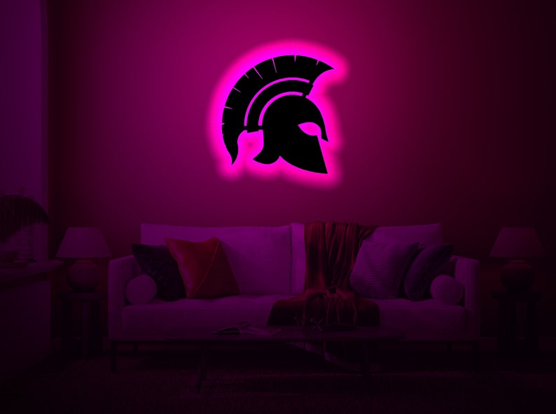 Spartan Helmet Wood Wallart Rgb Led Light Spartan Helmet Neon - Etsy