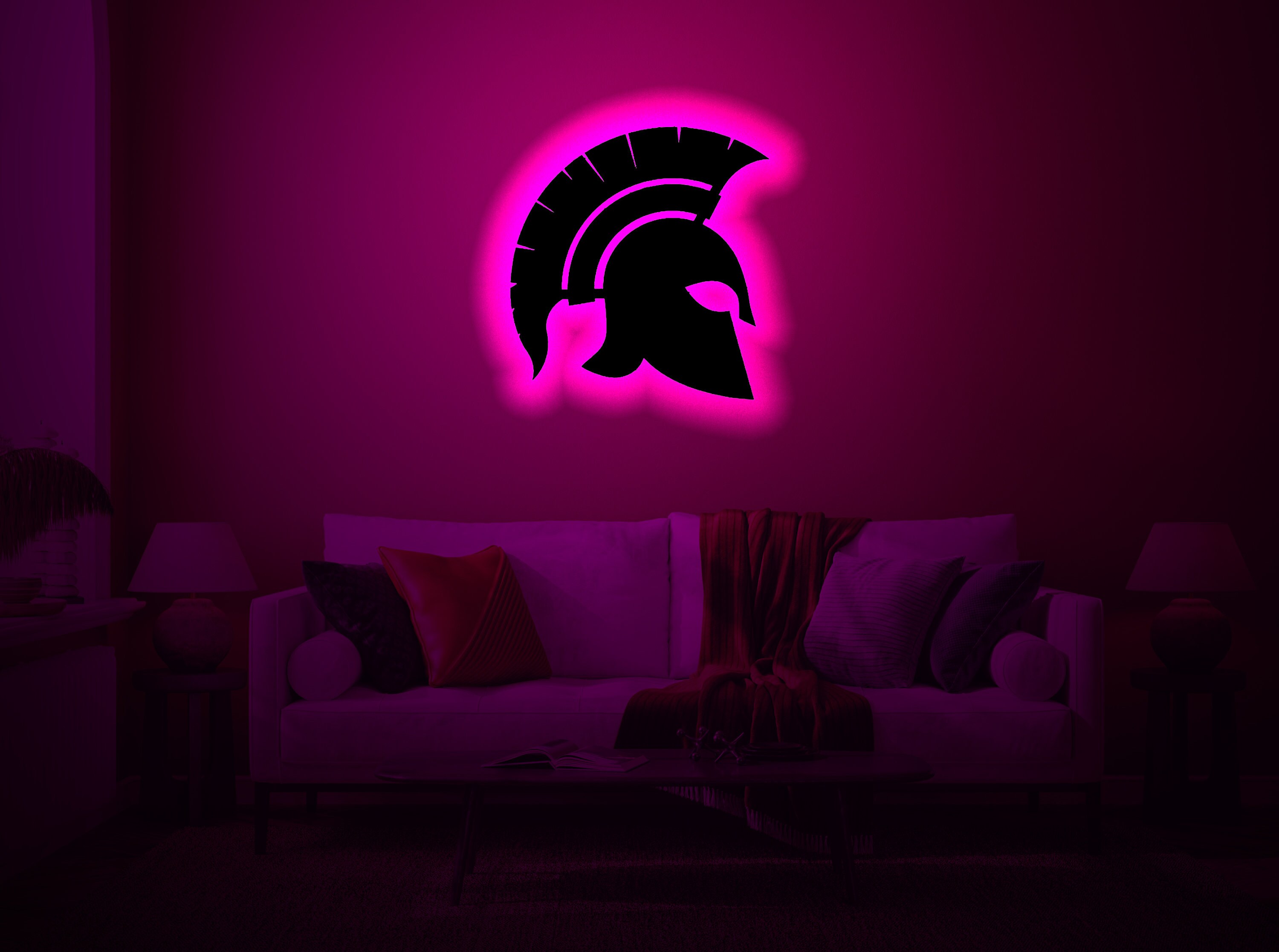Spartan Helmet Wood Wallart Rgb Led Light, Spartan Helmet Neon Sign ...