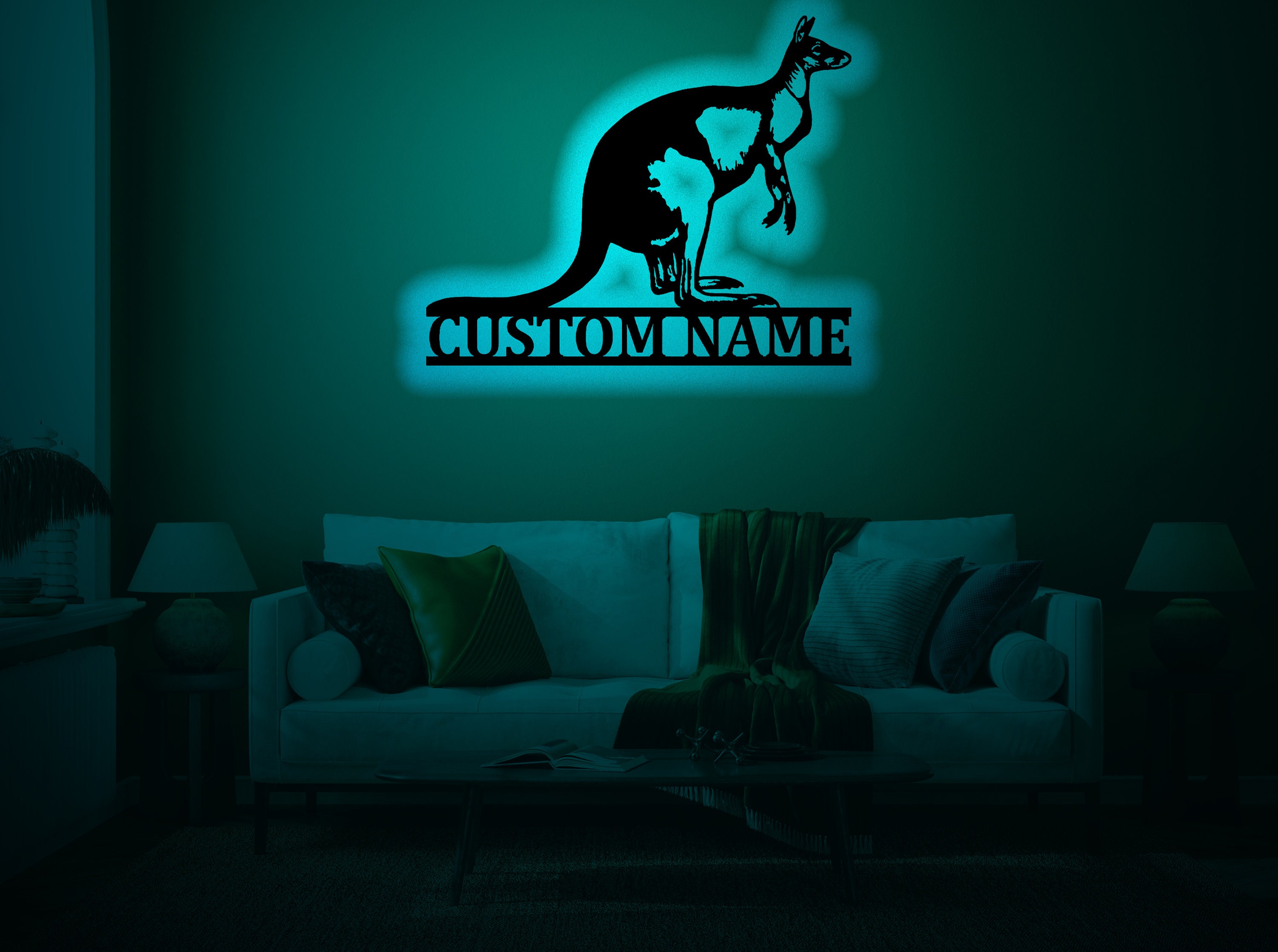 Custom Kangaroo Wood Wall Art With Rgb Led Light, Custom Kangaroo Name ...