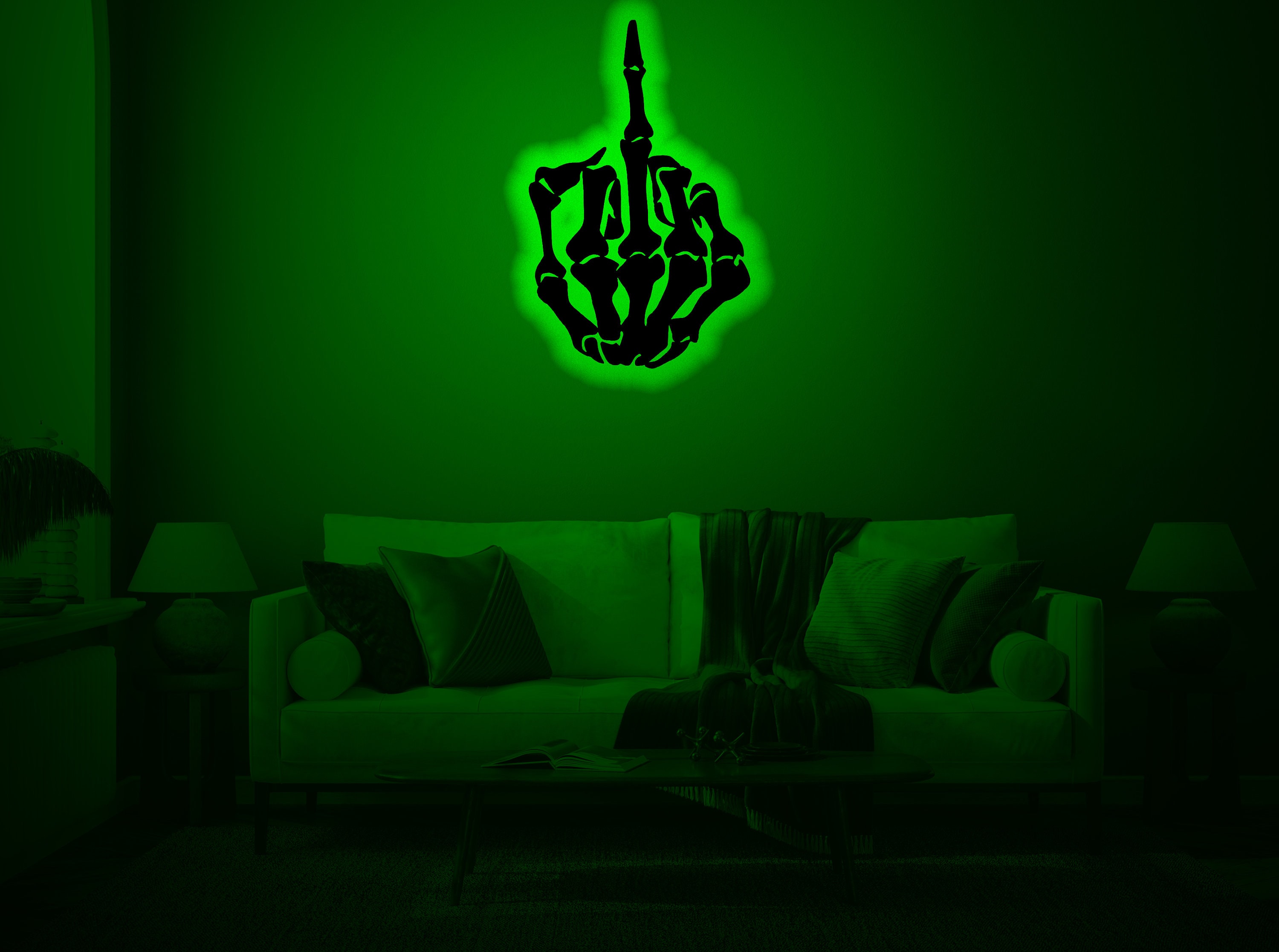 Middle Finger Wood Wall Art With Rgb Led Light Skeleton - Etsy