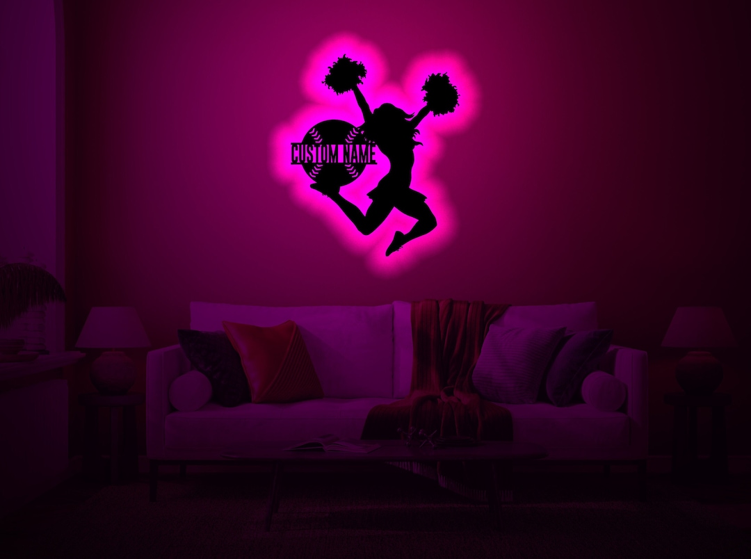 Custom Baseball Cheerleader Wood Wall Art With Rgb Led Light, Custom ...