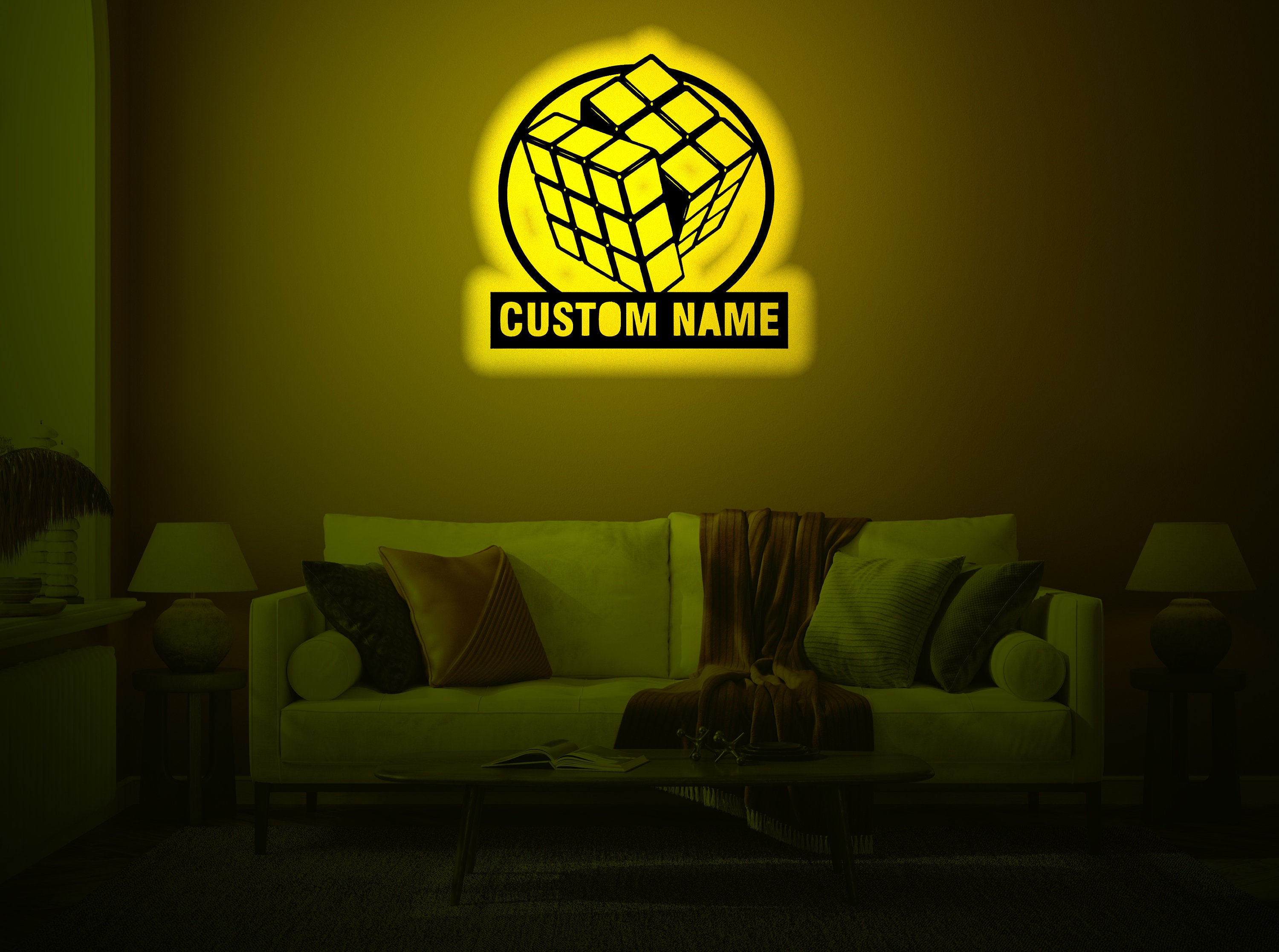 Custom Rubik's Cube Wood Wall Art With RGB LED Light - Etsy