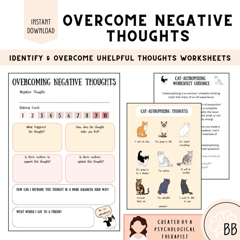 Overcome Negative Thoughts Self Help Sheet, Catastrophizing Therapy CBT ...