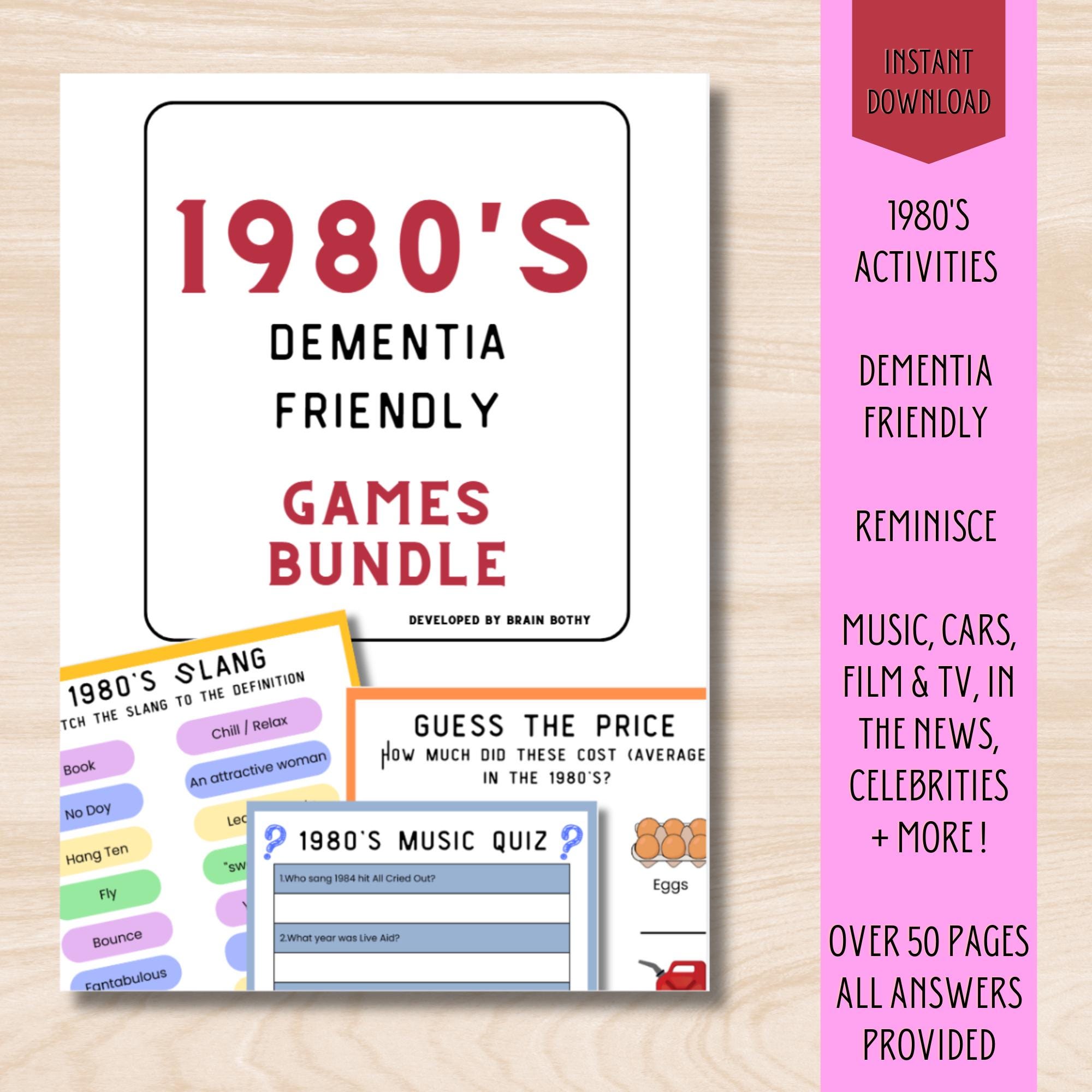 Dementia Friendly 1980's Activity Games Pack, Quiz, Music, Film and ...