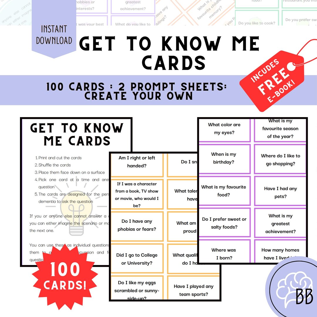 Fun Dementia Games, Get to Know Me Cards for Caregivers, Interactive ...
