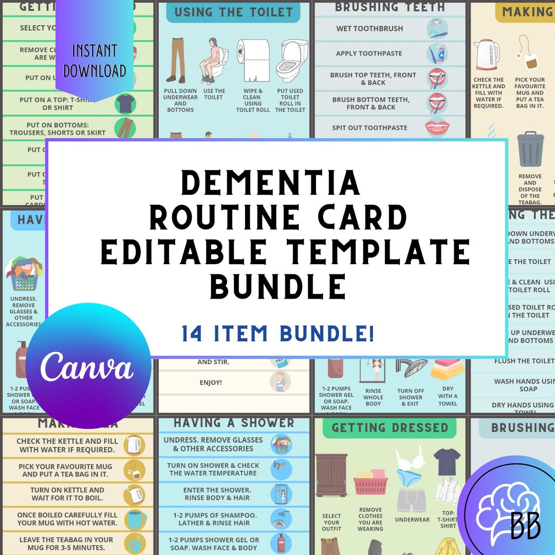 Editable Dementia Routine Cards Template - Memory Loss Bundle for ...