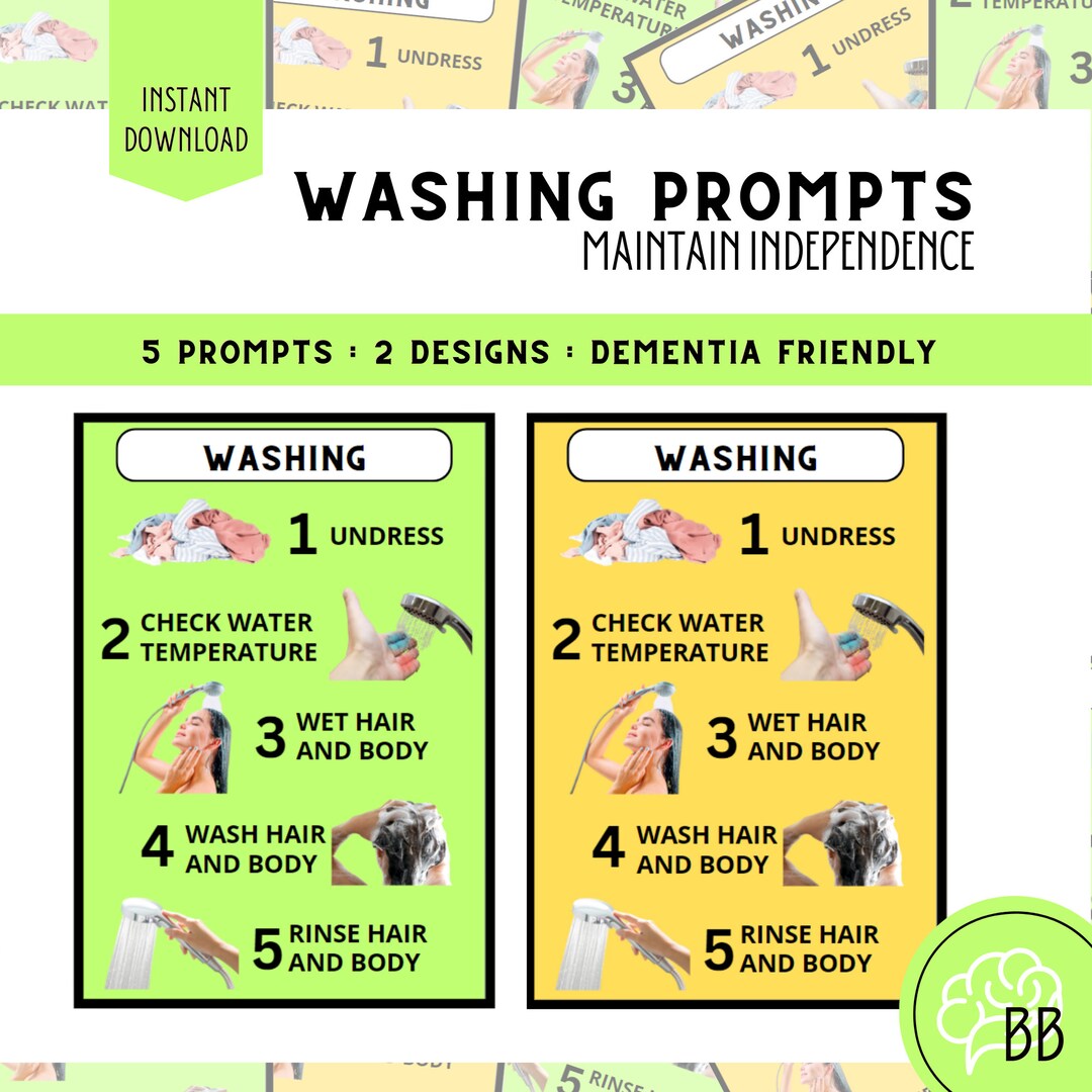 Printable Dementia Washing Routine Card, Daily Living Aid for Memory ...