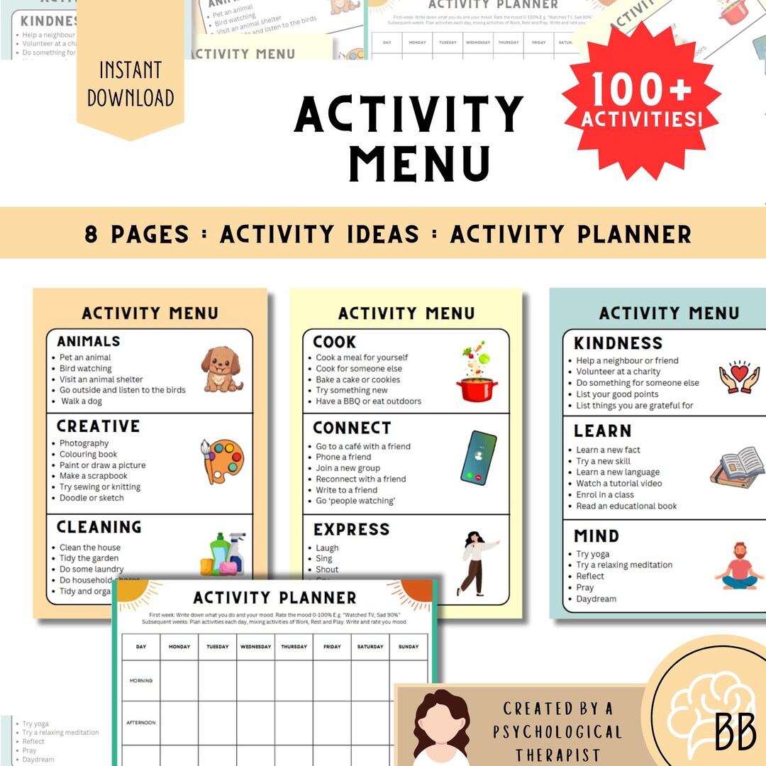 Stay Active - Activity Menu and Planner for Depression, Dementia ...