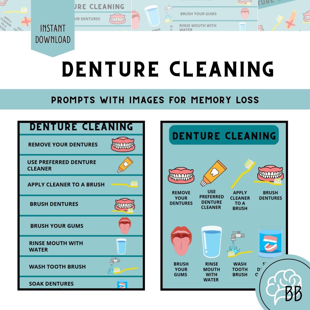 Large Printable Dementia Denture Cleaning Routine Card - Daily Living ...