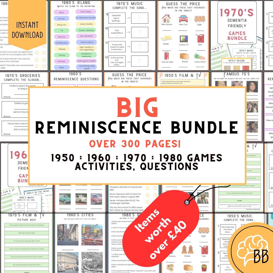 Big Reminiscence Bundle for Dementia, Fun Memory Lane Activities for ...