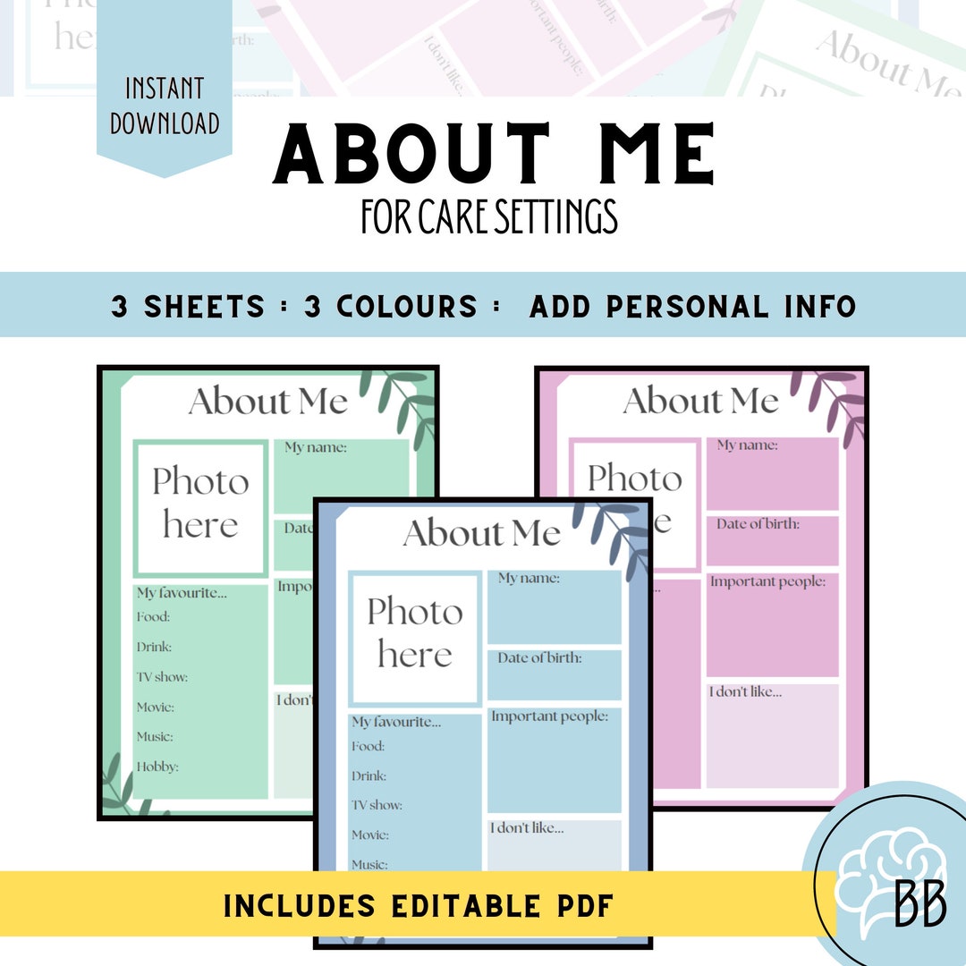 About Me Assisted Living This is Me Dementia Book, Personalised Fillable Printable Dementia Aid ...