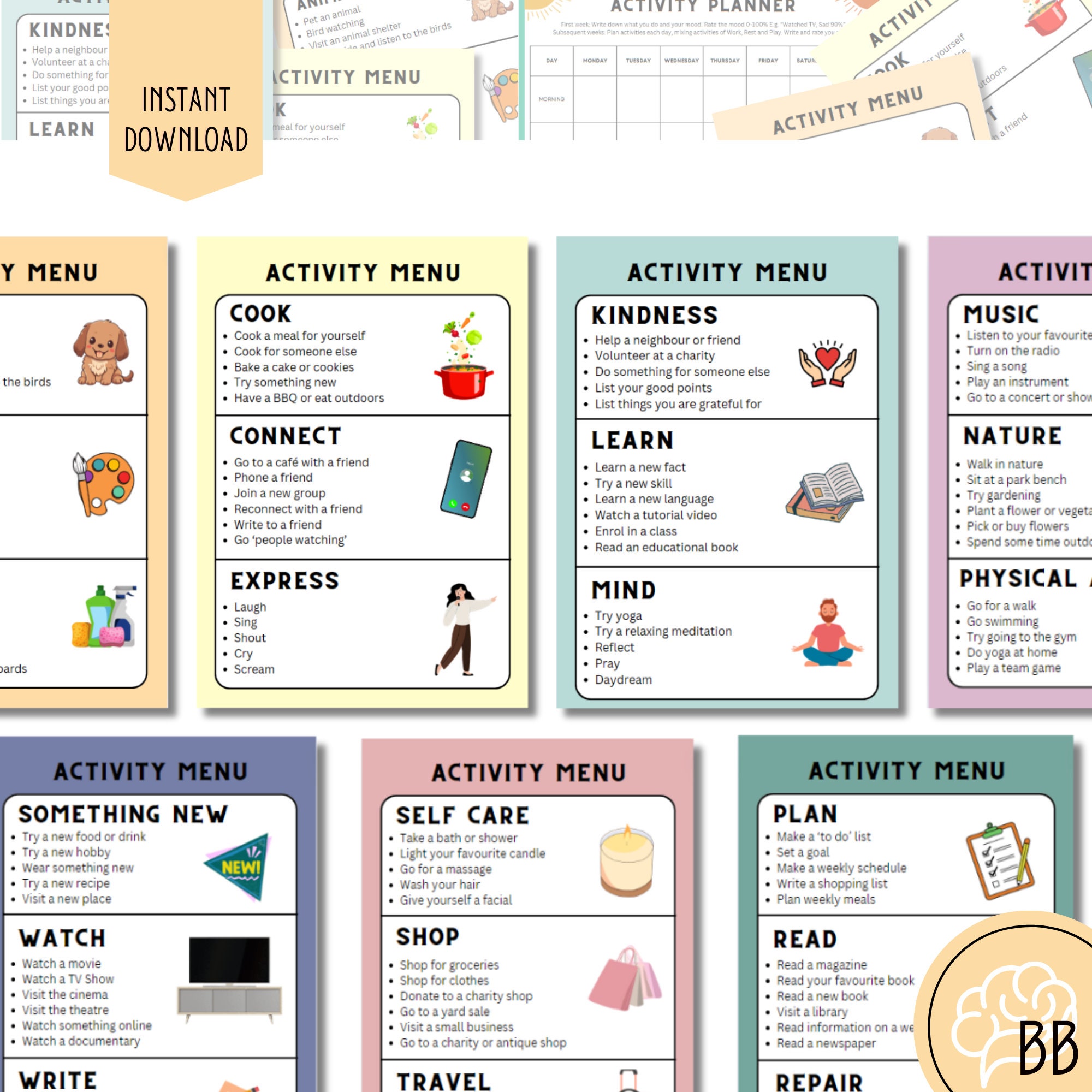 Stay Active Activity Menu and Planner for Depression, Dementia, Anxiety ...