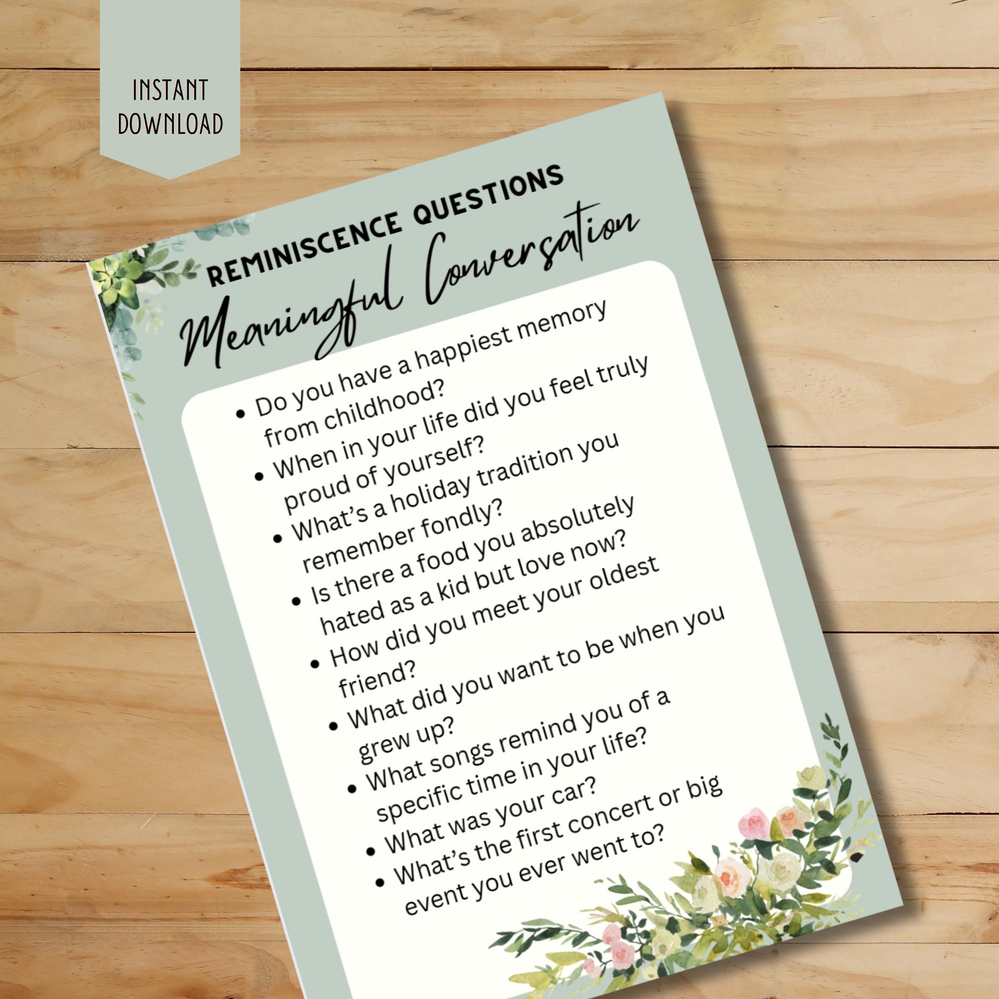 Reminiscence Questions for Seniors: Dementia Activity (digital Download ...