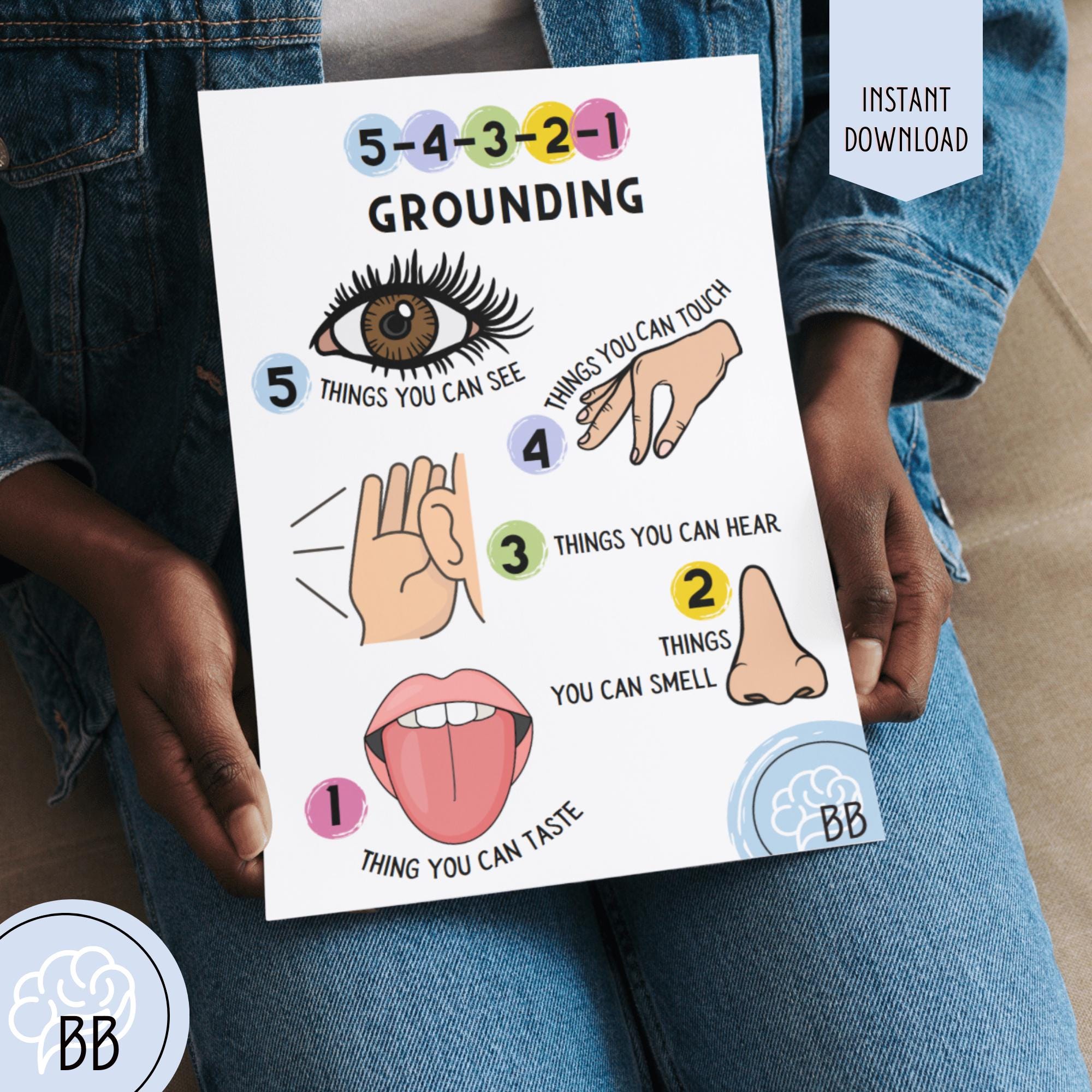 54321 Grounding Technique Print: Anxiety & Stress Relief (PDF) - Etsy