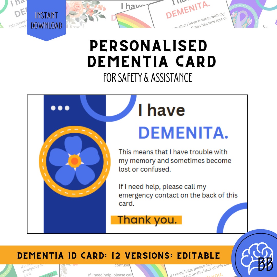 Personalized Dementia ID & Emergency Contact Card Printable PDF - Etsy