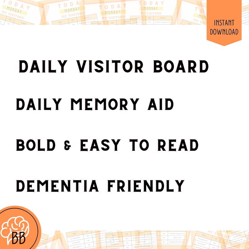 Daily Visitor Chart for Assisted Living - Printable Dementia Aid ...