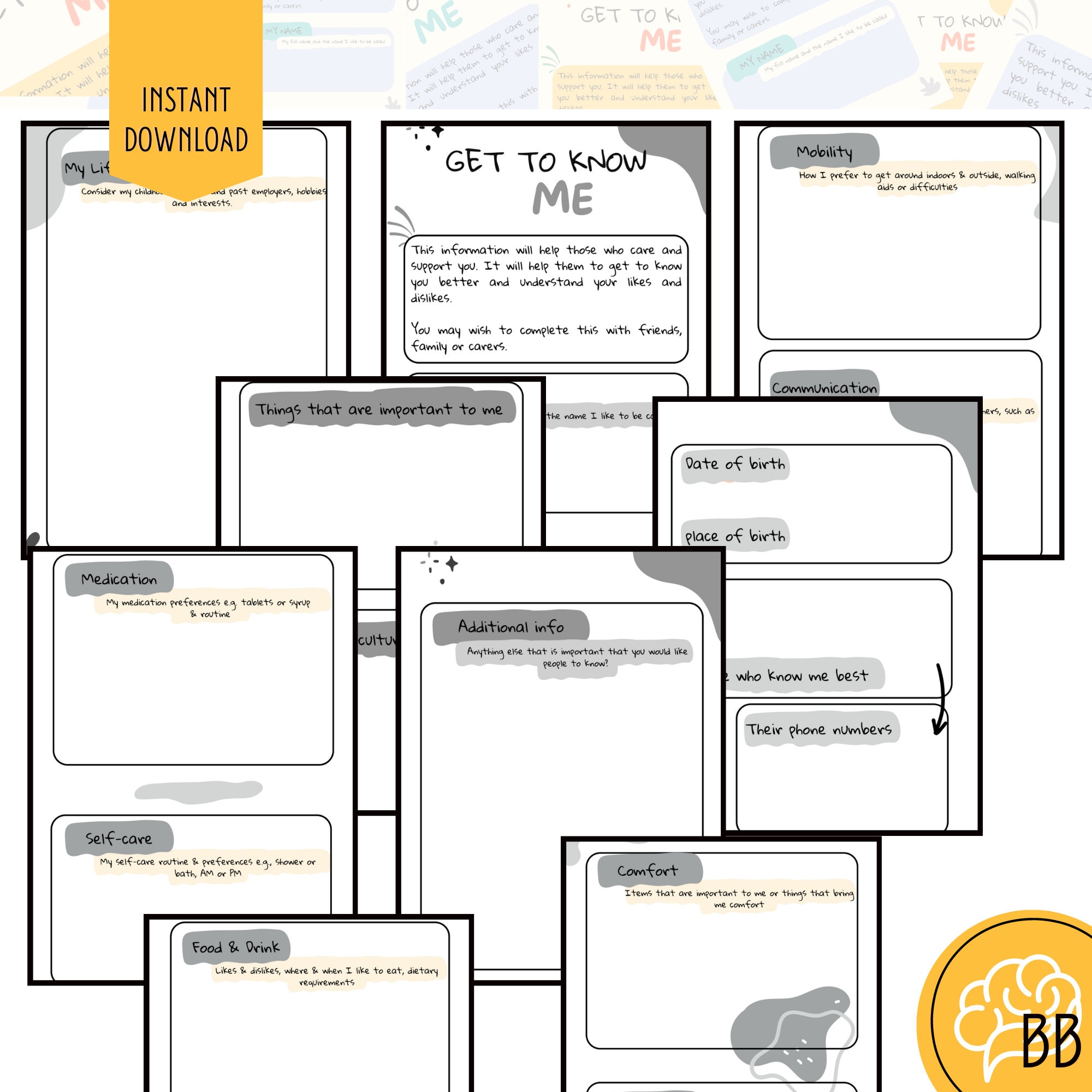 Dementia Care 'about Me' Poster: Life Story Template (instant Download ...