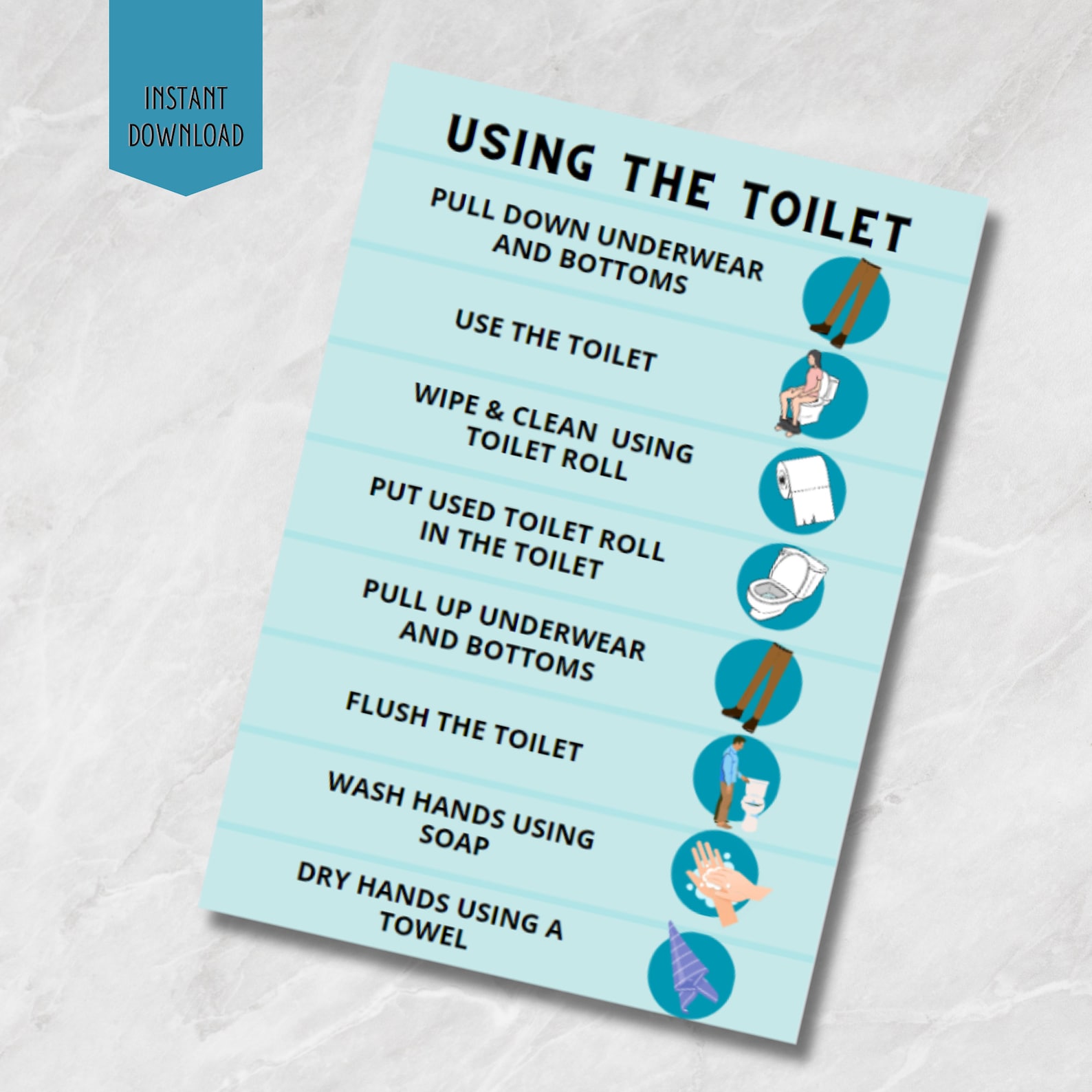 Large Printable Dementia Toilet Routine Card Daily Living Aid for ...
