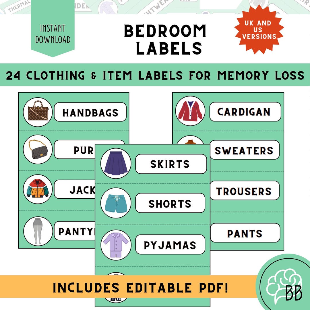 Bedroom Picture Labels for Dementia, Large Print Reusable Home Safety ...