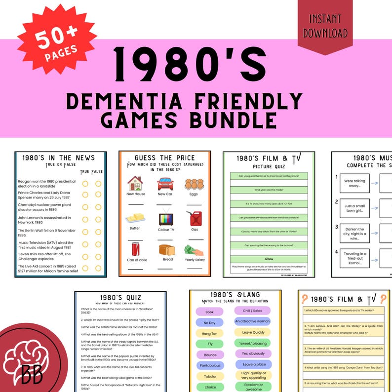 Dementia Friendly 1980's Activity Games Pack, Quiz, Music, Film and ...