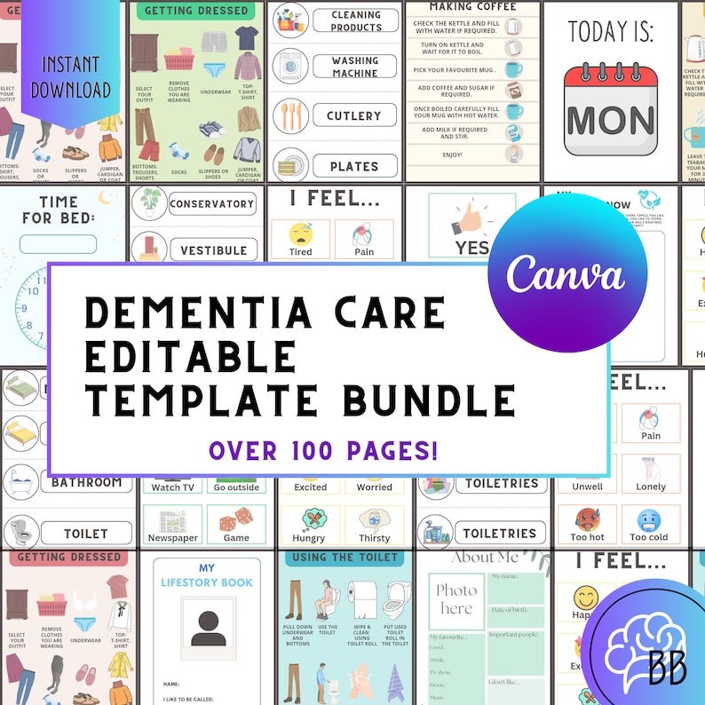 Dementia Care Canva Template Bundle: Communication & Routine Cards ...