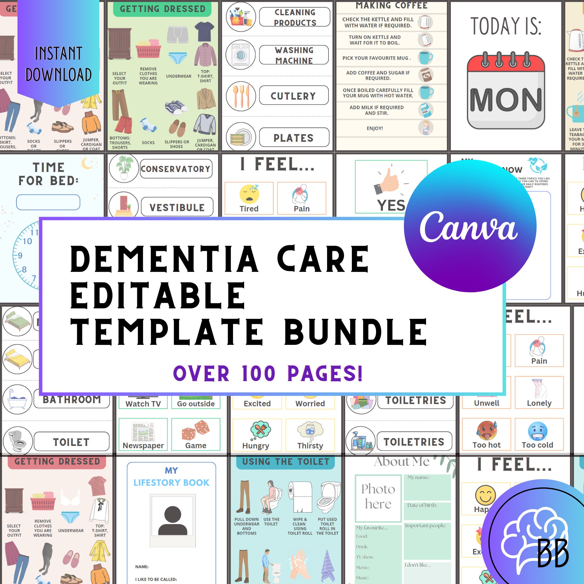 Dementia Care Canva Template Bundle: Communication & Routine Cards ...