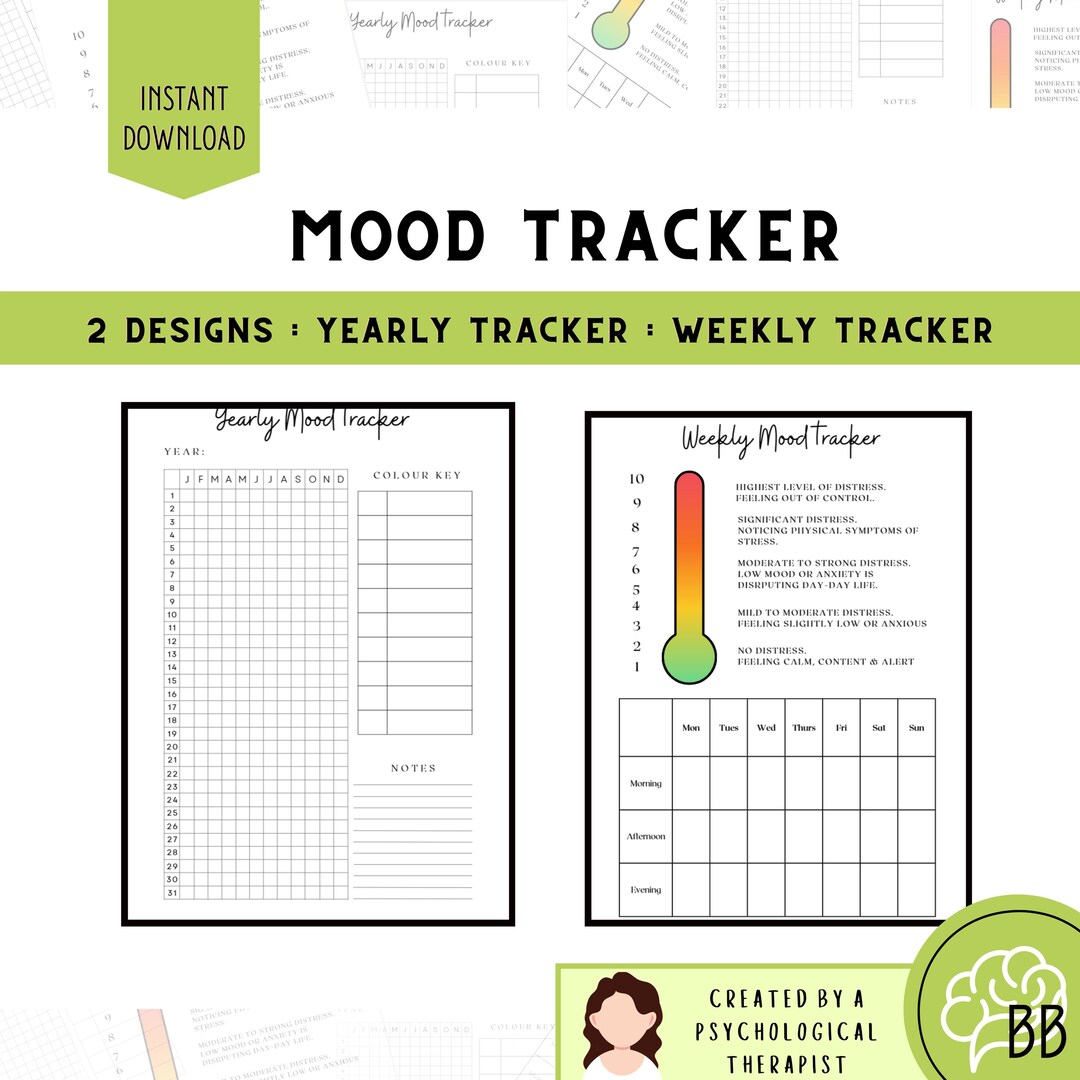 Printable Mood Tracker: Weekly & Yearly Mental Health Self-care Tracker ...