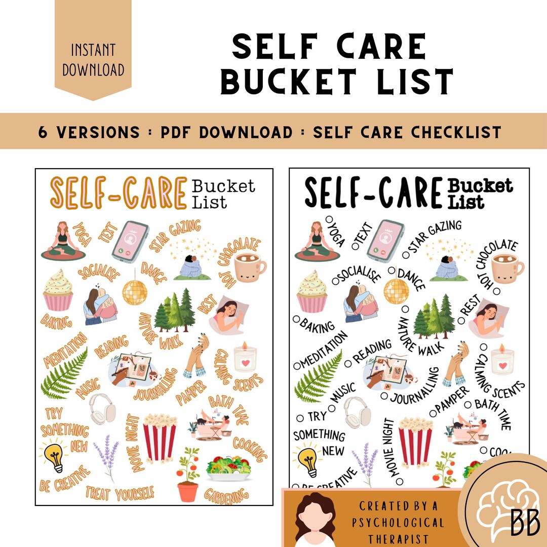 Self-care Bucket List Printables: Mental Health Checklist (PDF ...