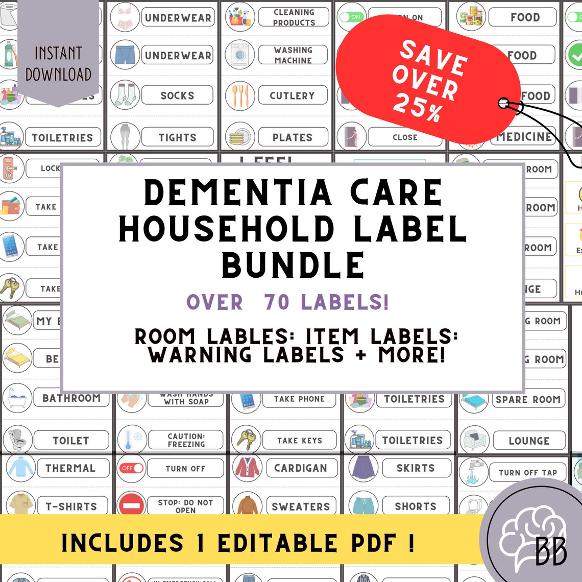 Hospital & Home Care Dementia Signs, 70+ Memory Loss Labels, Alzheimer ...