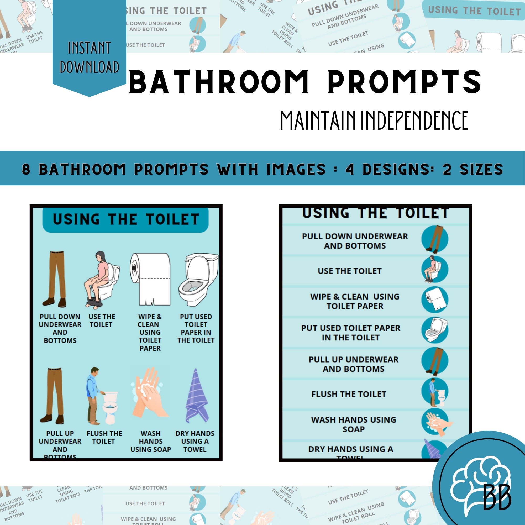 Large Printable Dementia Toilet Routine Card - Daily Living Aid for ...
