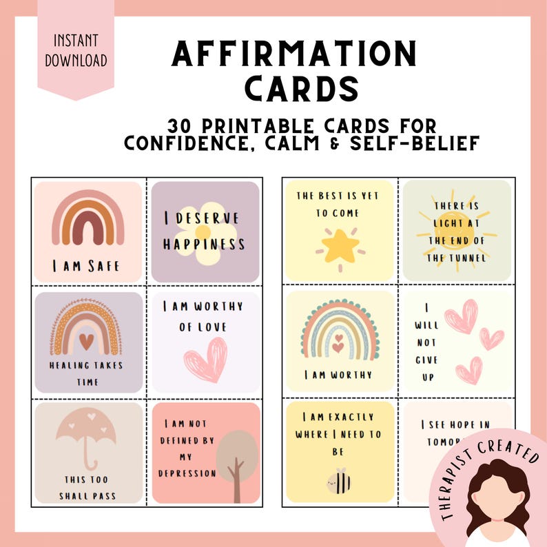 Affirmation Cards | CBT Worksheet | Anxiety & Negative Thought Coping ...