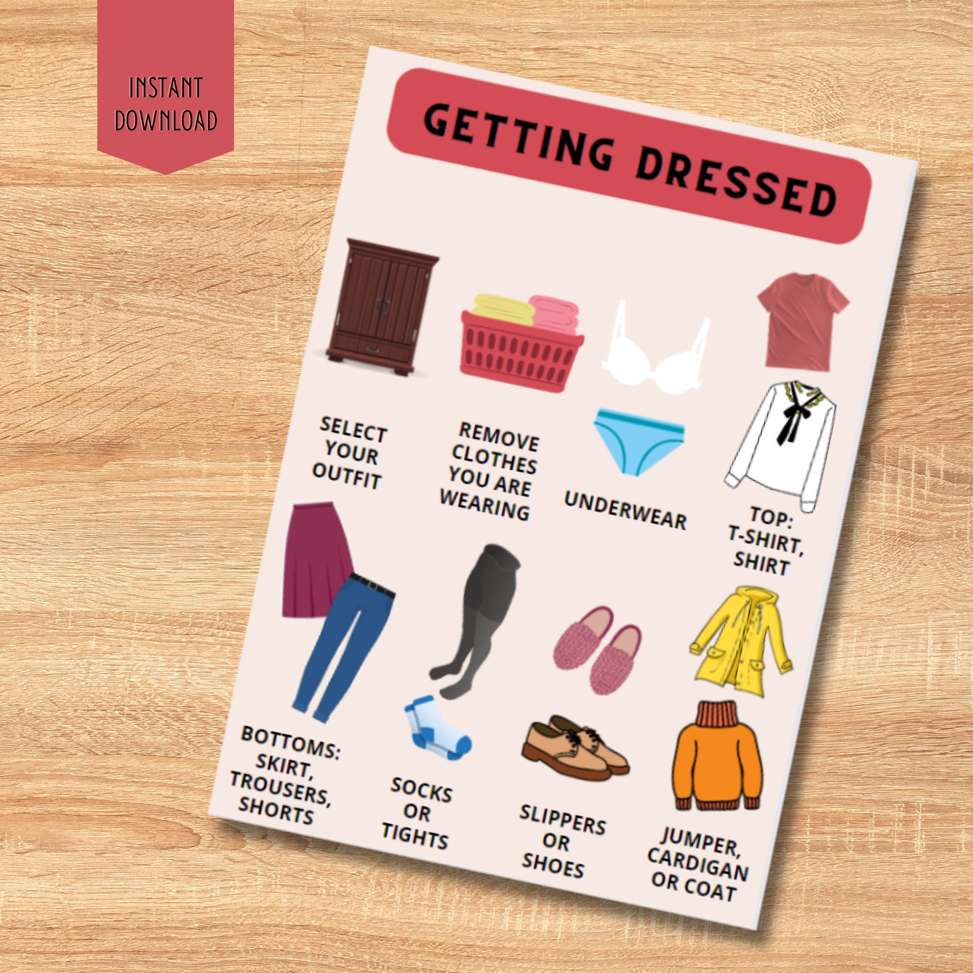Dementia Routine Card for Getting Dressed, Daily Living Aid Large ...