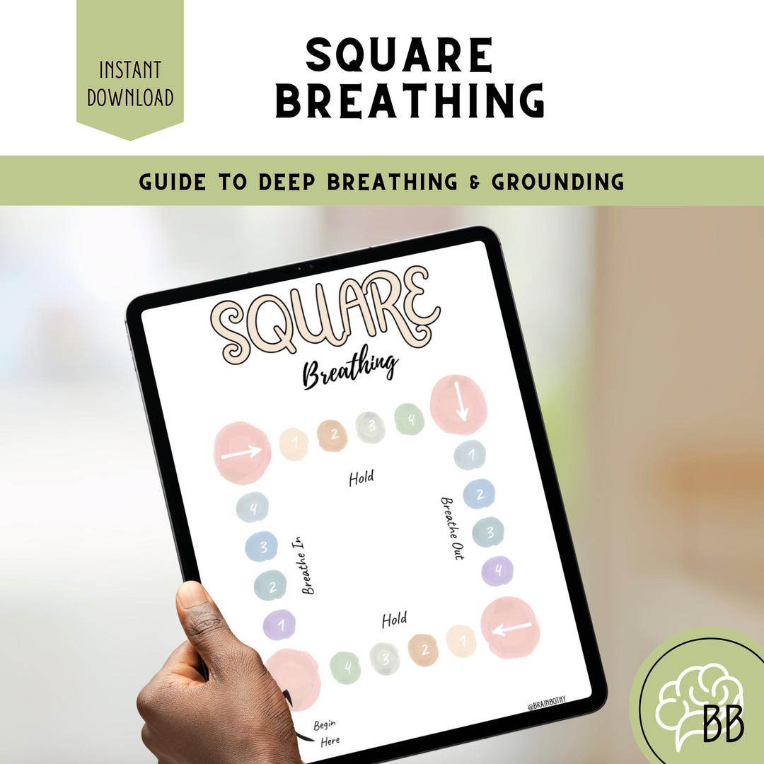 Box Breathing Guide Printable: Mindfulness Therapy Worksheet (PDF ...