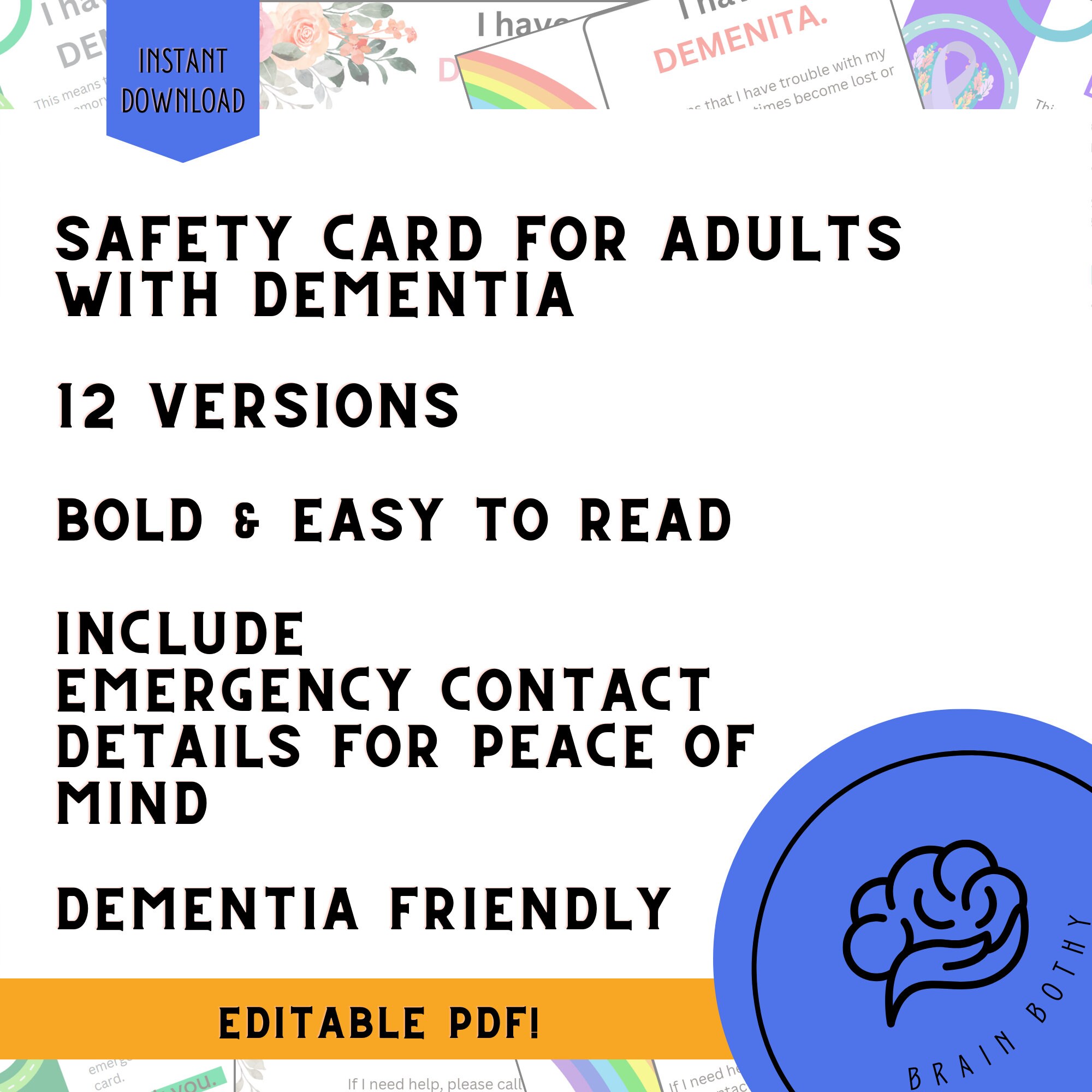 Personalized Dementia ID & Emergency Contact Card - Printable PDF - Etsy