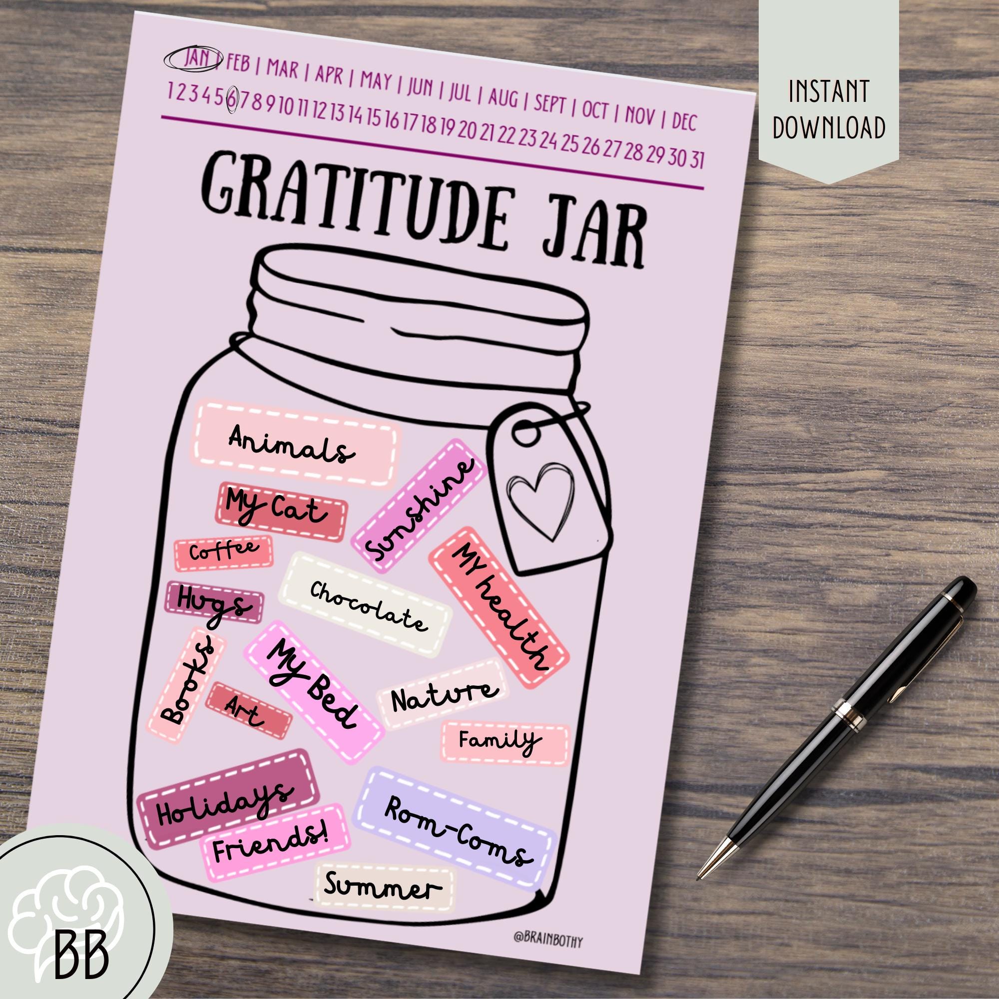 Gratitude Jar Printable: Self Care Journal Prompts (digital Download ...