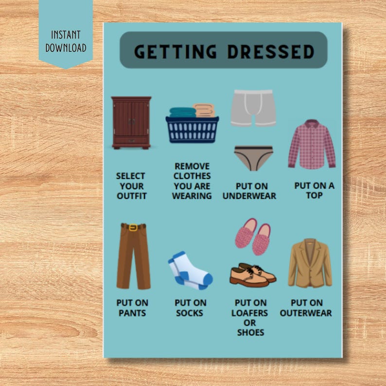 Dementia Routine Card for Getting Dressed, Daily Living Aid Large ...